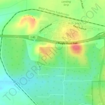 Ash Fork topographic map, elevation, terrain