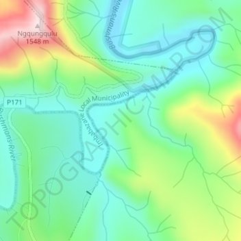 Bushmans River topographic map, elevation, terrain