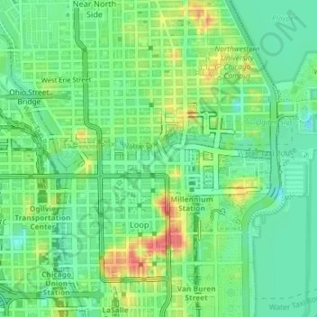 Chicago Riverwalk topographic map, elevation, terrain