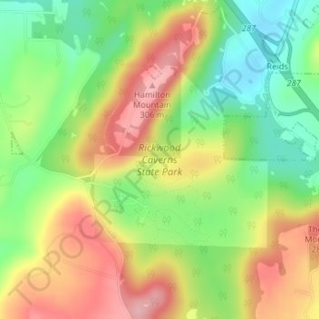 Rickwood Caverns State Park topographic map, elevation, terrain