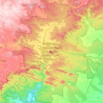 Pench (Indira Priyadarsini) National Park/Tiger Reserve topographic map ...