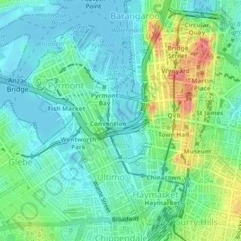 Darling Harbour Woodward Water Feature topographic map, elevation, terrain