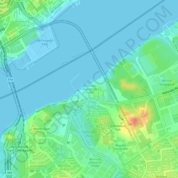 Woodlands Waterfront Park topographic map, elevation, terrain